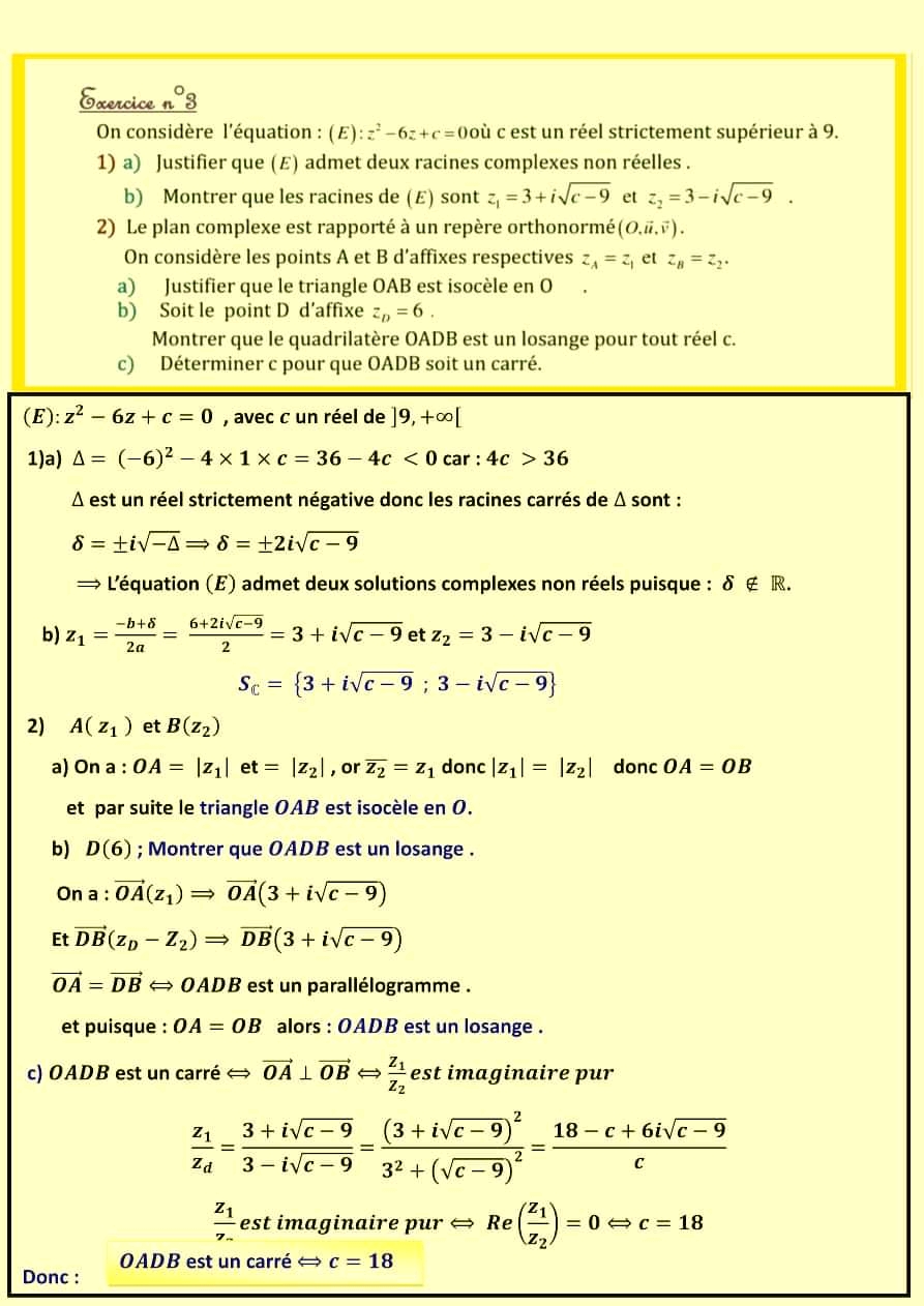 Bac Sc expérimentales Corrige complexe