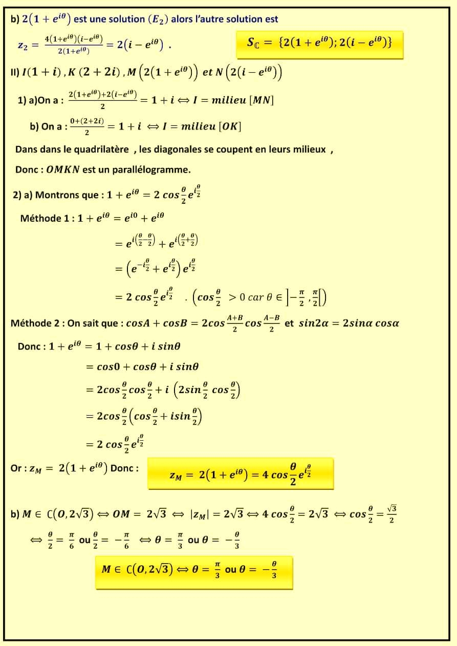 Bac Sc expérimentales Corrige complexe