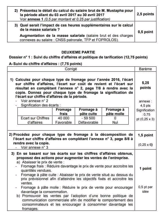 Bac Econmie et Gestion Gestion Epreuve:Gestion +correction session 2017