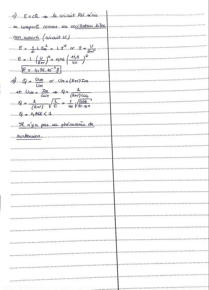 Bac Sc expérimentales Physique Series d exercices corrigés RLC forcé