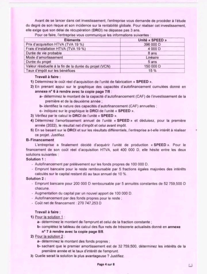 Bac Econmie et Gestion Gestion Session contrôle 2021 avec correction