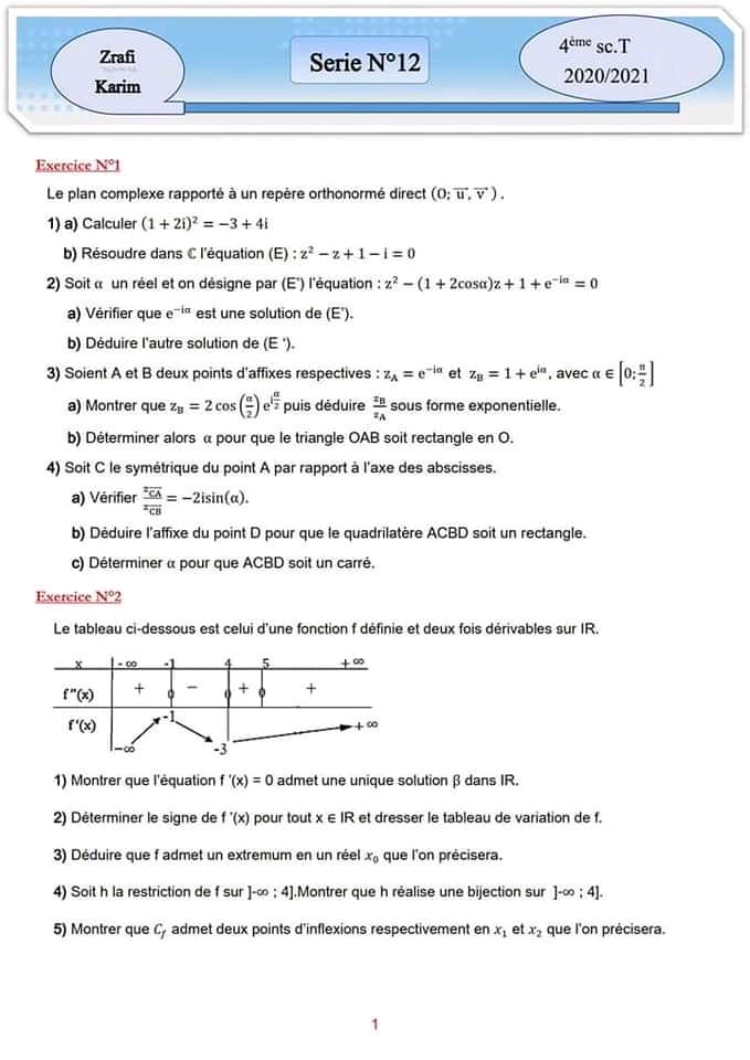 Bac Sc expérimentales Math Series d exercice avec correction math pour ...
