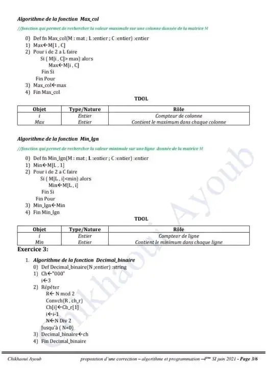 Bac Sc de l'informatique Algorithme et programmation Correction ...