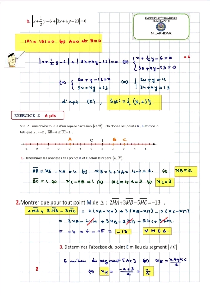 1ère année secondaire Math-Activités dans un repère
