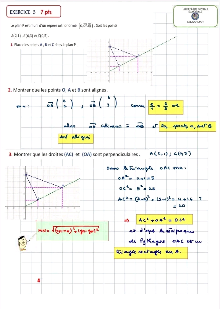 1ère année secondaire Math-Activités dans un repère