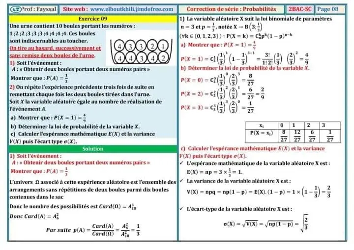 3 ème Sc expérimentales Math Probabilité 3 éme année Exercices corrigés