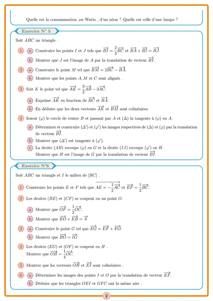 1ère année secondaire Math-Vecteurs et translations