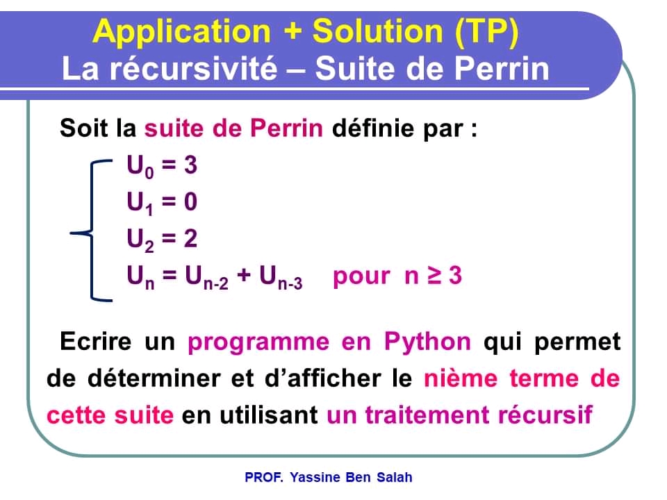Bac Sc De Linformatique Algorithme Et Programmation La Récursivité Application Solution Tp
