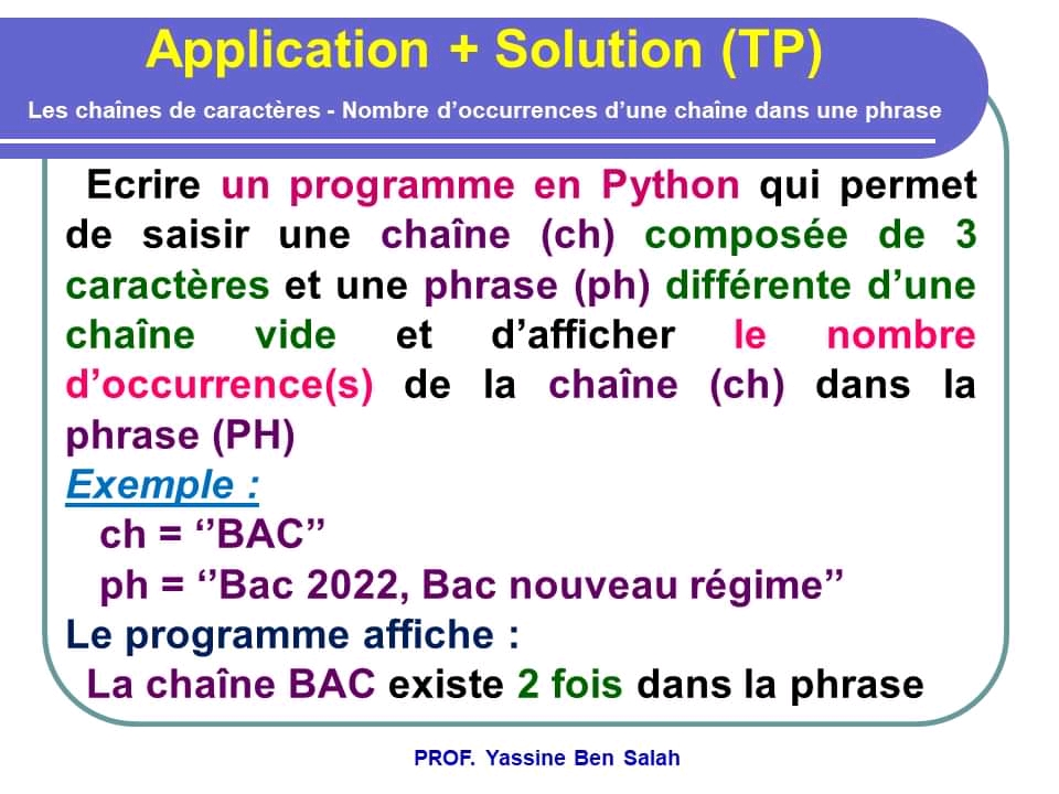 Bac Sc de l'informatique Algorithme et programmation Les chaines de ...