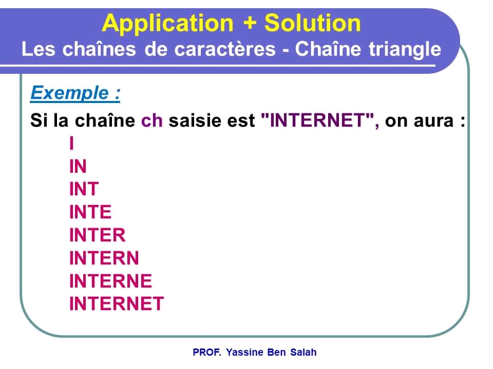 Bac Sc de l'informatique Algorithme et programmation les chaines de ...