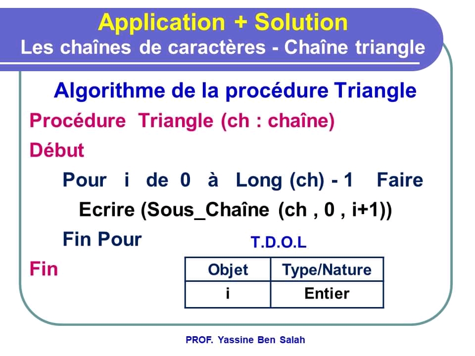 Bac Sc de l'informatique Algorithme et programmation les chaines de ...