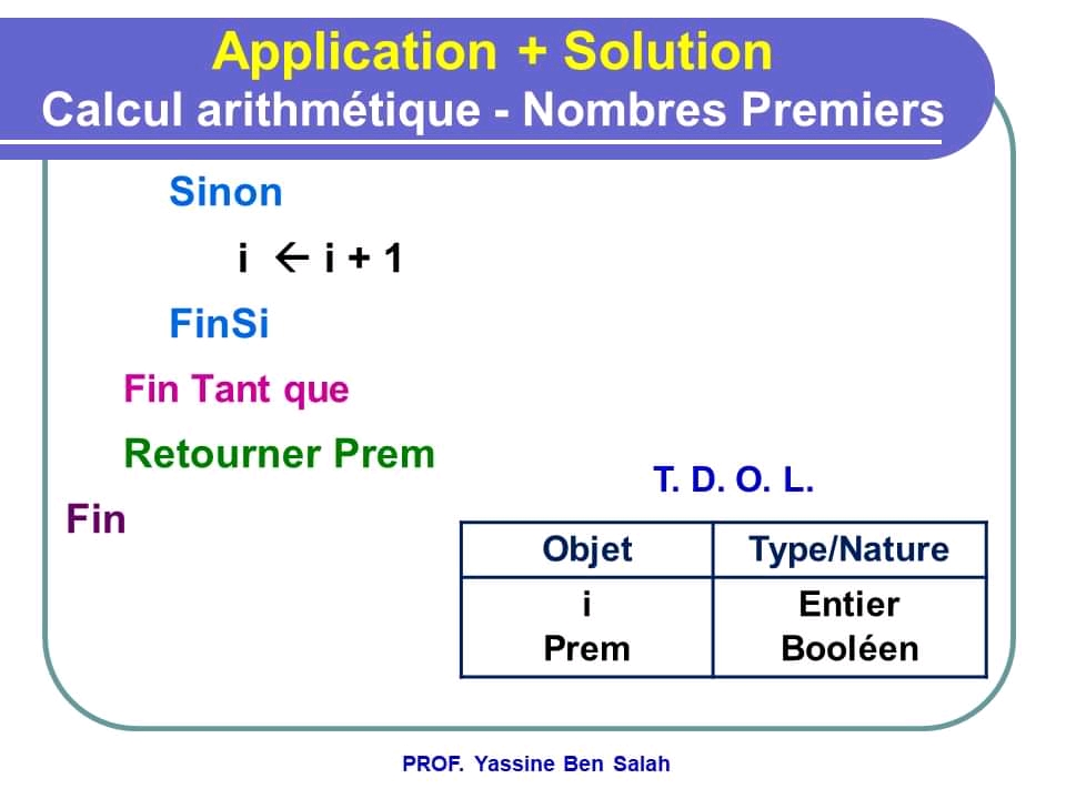 Bac Sc de l'informatique Algorithme et programmation Calcul arithmetiqur