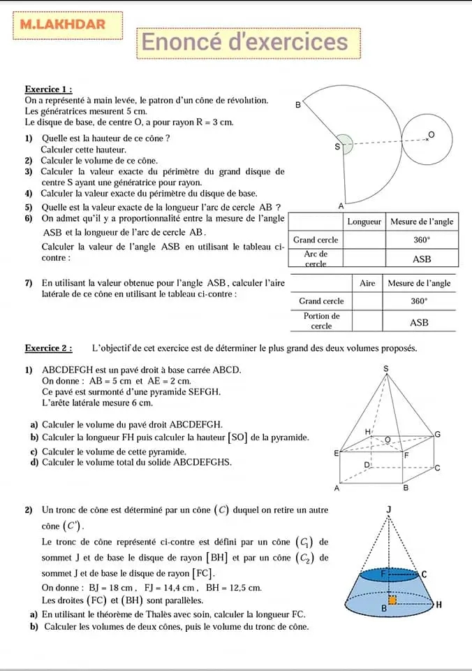 1ère année secondaire Math Exos avec correction section plane 1ére ...