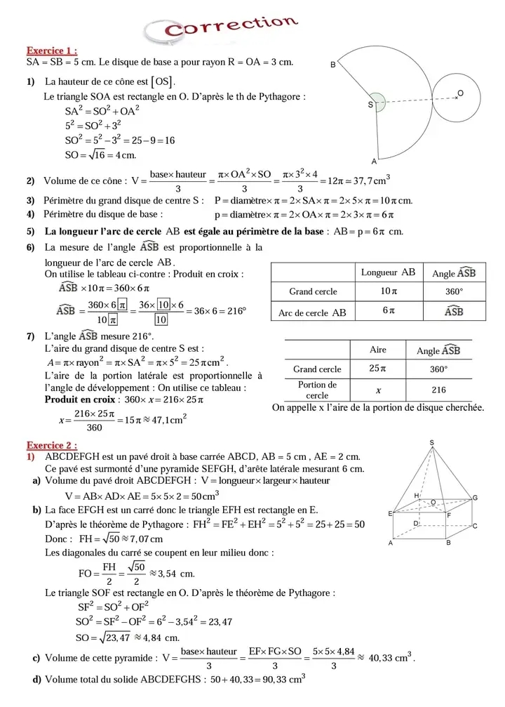 1ère année secondaire Math Exos avec correction section plane 1ére ...
