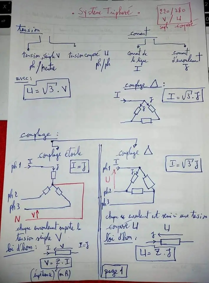 Bac Technique Technologie Résumé système triphasé + Moteur triphasé