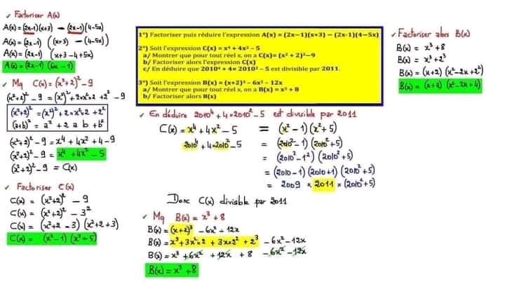 1ère année secondaire Math theoremes +exercices corriges