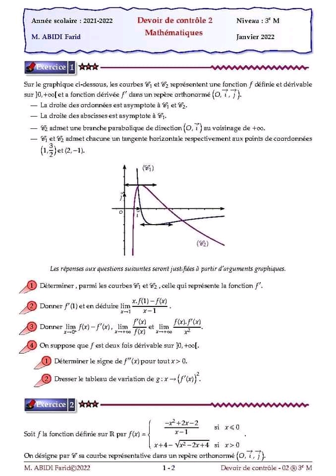 3 ème Mathématiques Math Un exemple de devoir de controlr n 2 niveau 3 eme math