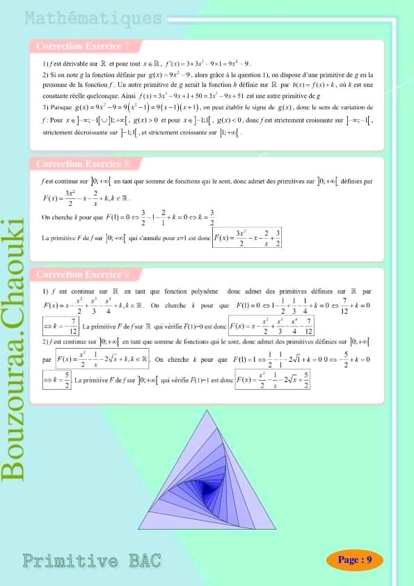 Bac math Math Primitives exercices corriges