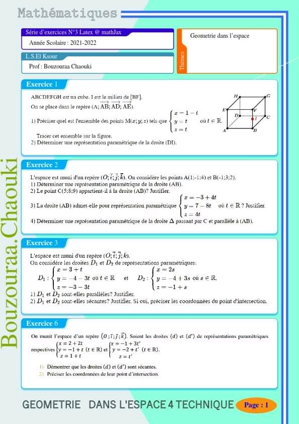 Bac Technique Math Geometrie dans l espace Bac technique
