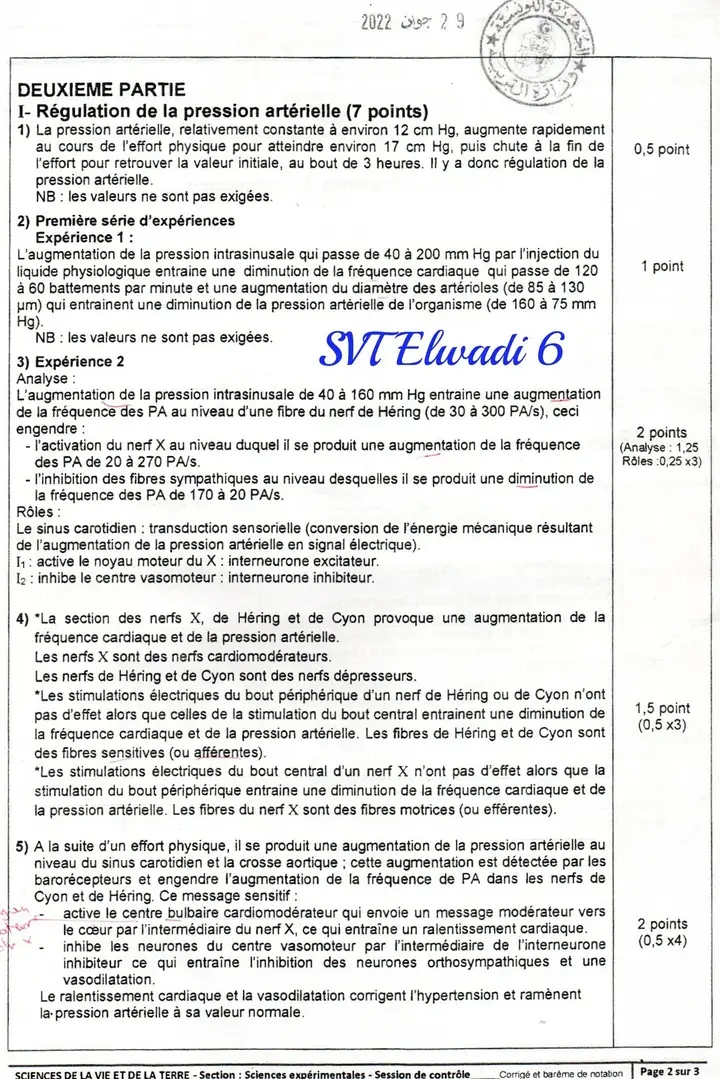 Bac Sc expérimentales Sciences SVT Bac SVT: Session de contrôle 2022 corrigée (sc exp).
