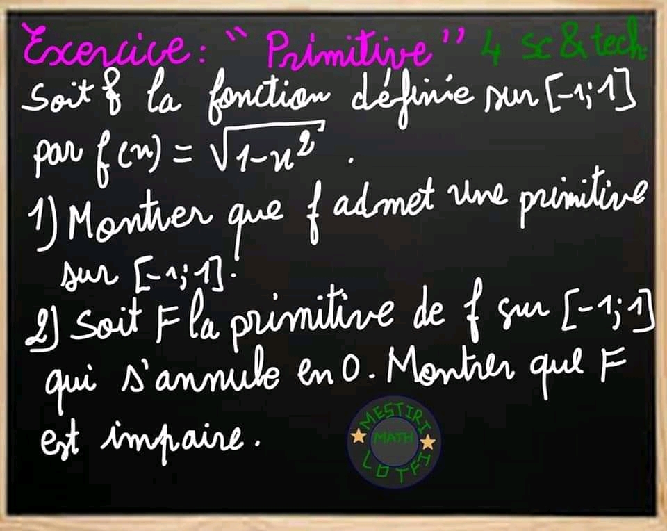 Bac Sc expérimentales Math Exercices corriges primitives