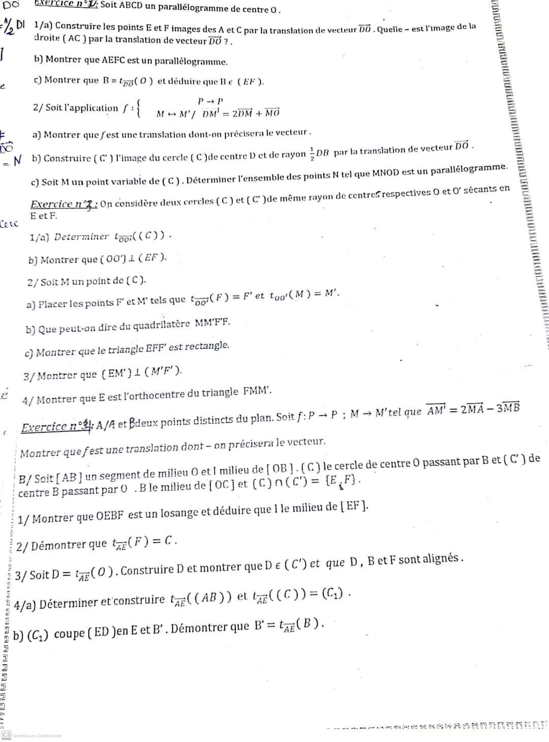 2 ème Sciences Math Series Translation avec corrige