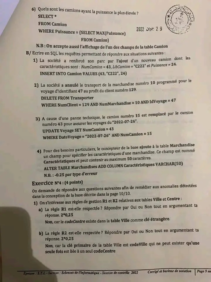 Bac Sc de l'informatique Correction épreuve 2022 controle en STI avec ...