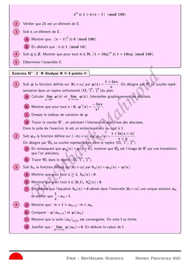 Bac math Math Session principale 2021 (Bac Maths)+correction