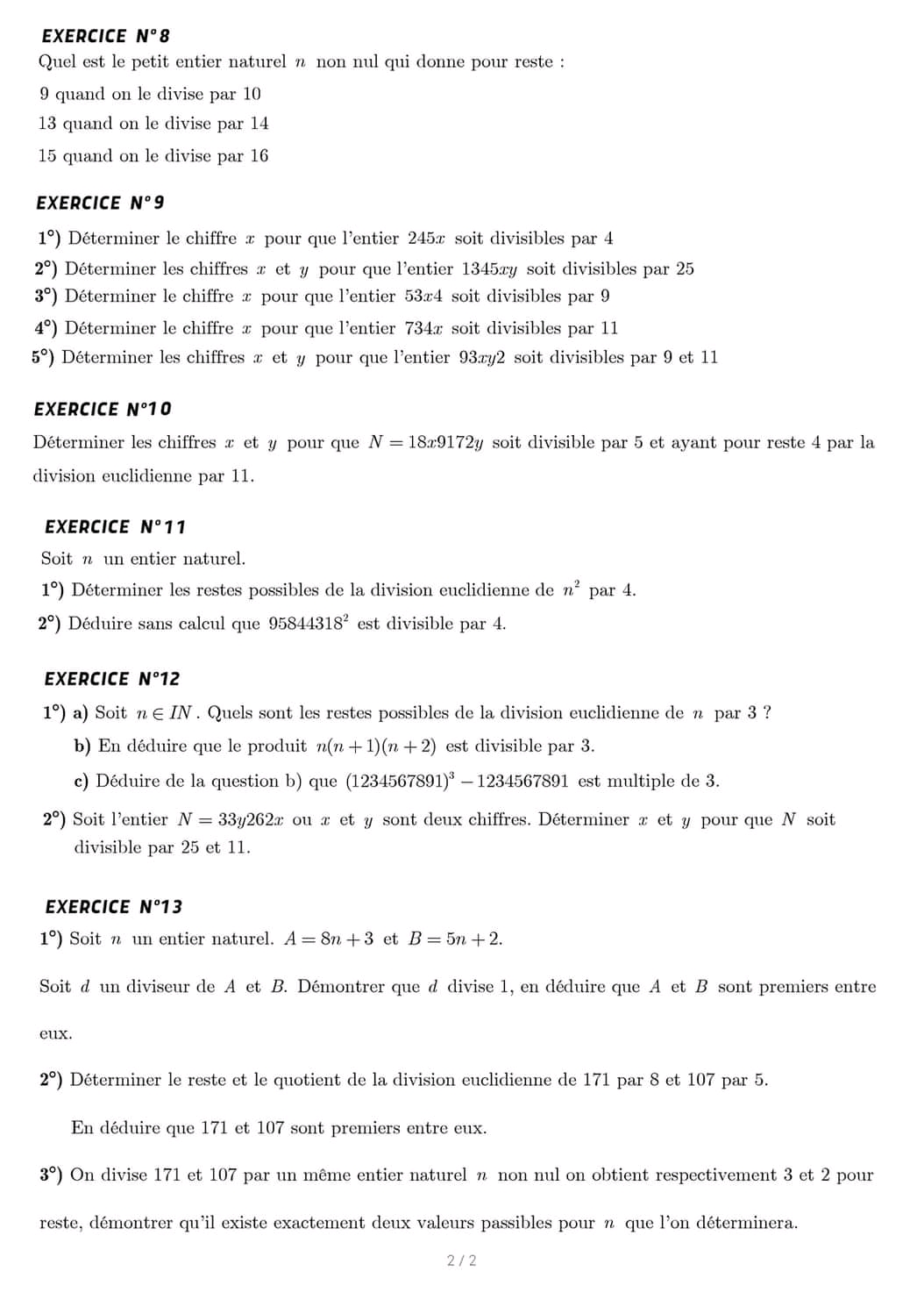 2 ème Technologie de l'informatique Math Série d'exercices avec ...