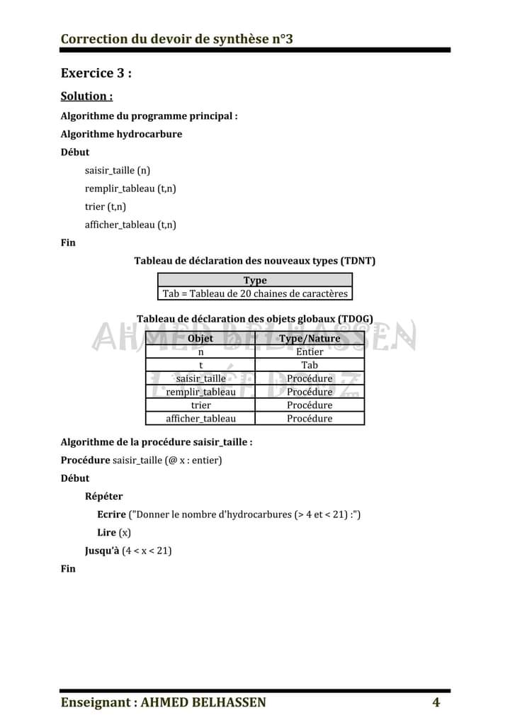 Bac Sc de l'informatique Algorithme et programmation DS n° 3 Sections ...