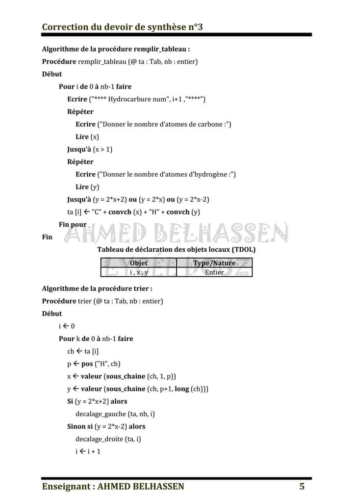 Bac Sc de l'informatique Algorithme et programmation DS n° 3 Sections ...