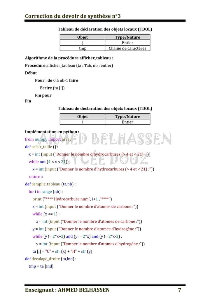 Bac Sc de l'informatique Algorithme et programmation DS n° 3 Sections ...