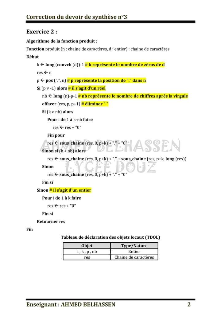 Bac Sc de l'informatique Algorithme et programmation DS n° 3 Sections ...