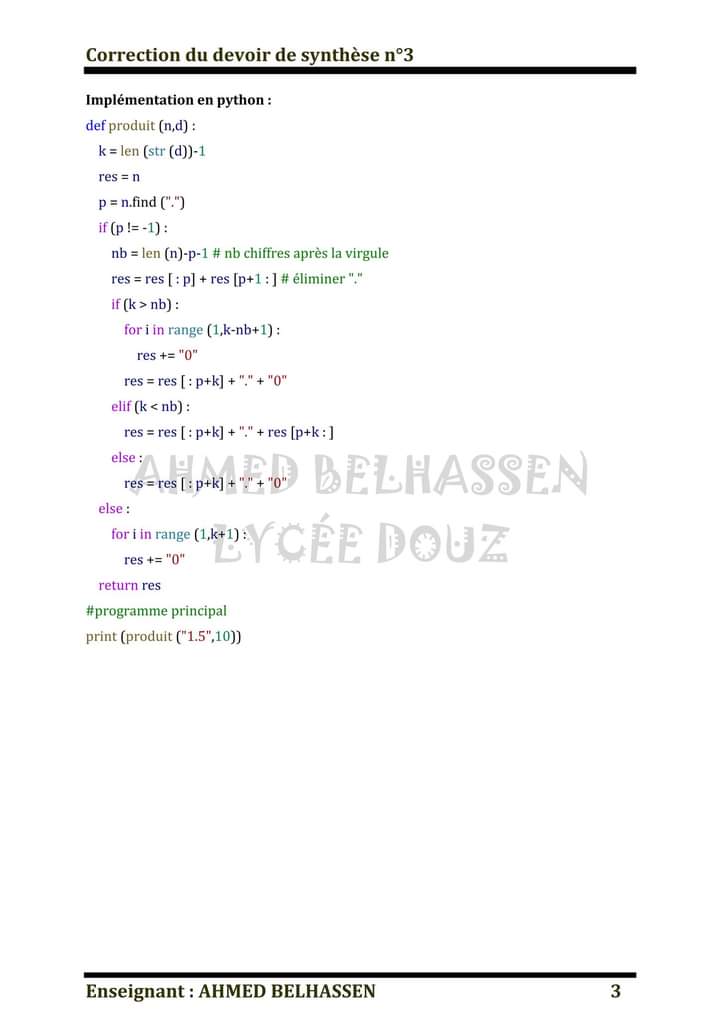 Bac Sc de l'informatique Algorithme et programmation DS n° 3 Sections : M, Sc & T