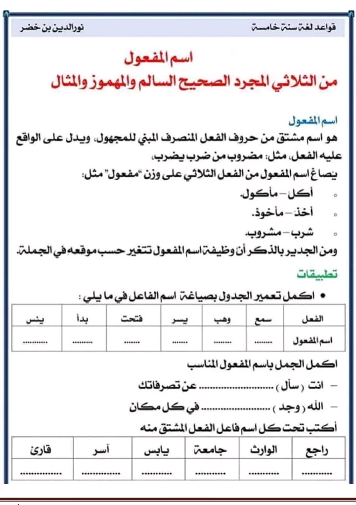 السنة الخامسة ابتدائي قواعد لغة ملخص دروس قواعد اللغة سنة خامسة