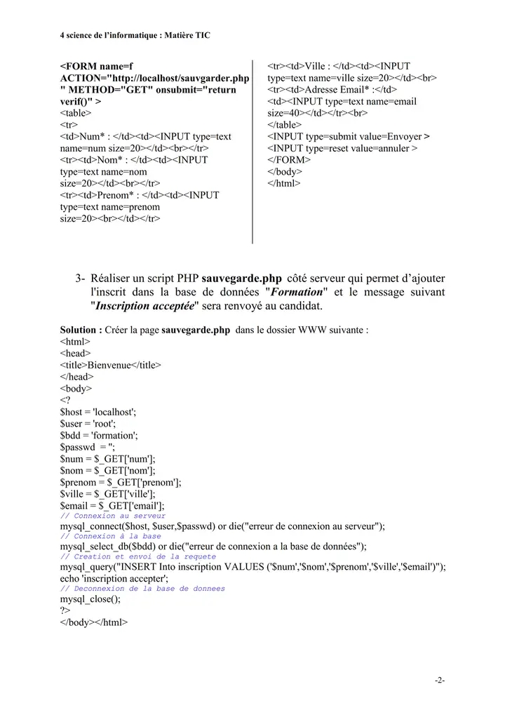 Bac Sc de l'informatique Algorithme et programmation Cours PHP Bac Informatique 2020 Merci à l ...