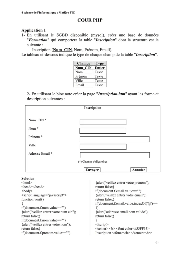 Bac Sc de l'informatique Algorithme et programmation Cours PHP Bac Informatique 2020 Merci à l ...