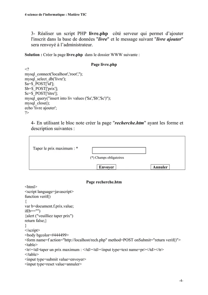 Bac Sc de l'informatique Algorithme et programmation Cours PHP Bac Informatique 2020 Merci à l ...