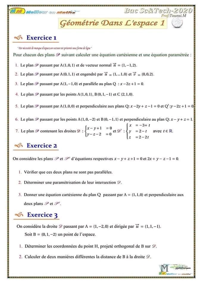 Bac math Math Géométrie dans l'espace Bac
