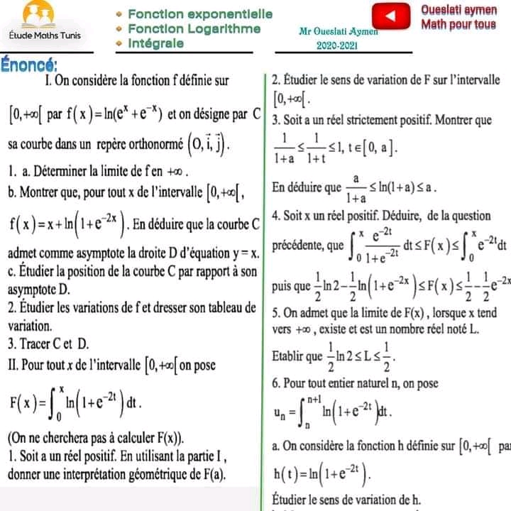 Bac math Math Sujet de revision avec correction Themes :Etude de Fonctions