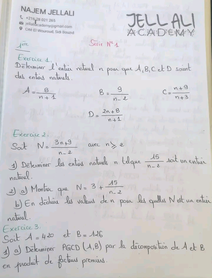1ère année secondaire Math Série 1 ️