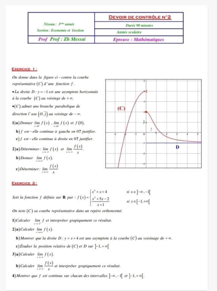 3 ème économie et gestion Math Devoir de controle n 2 math
