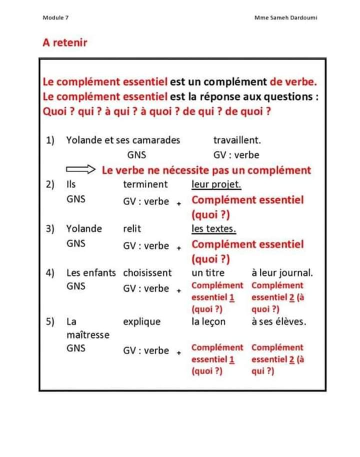 السنة الخامسة ابتدائي 5ème année module 7:exercices de langue Bon ...