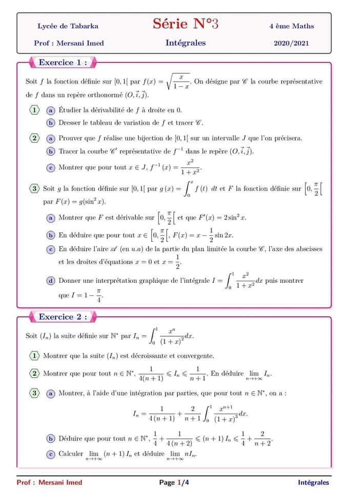 Bac math Série Intégrale