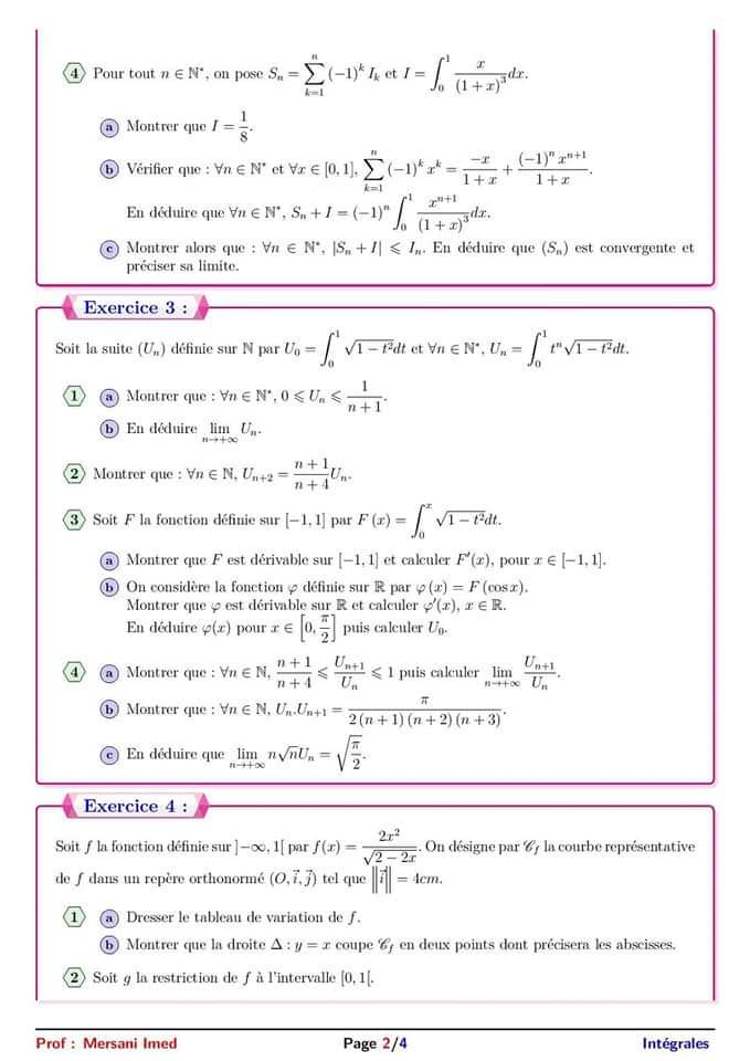 Bac math Série Intégrale