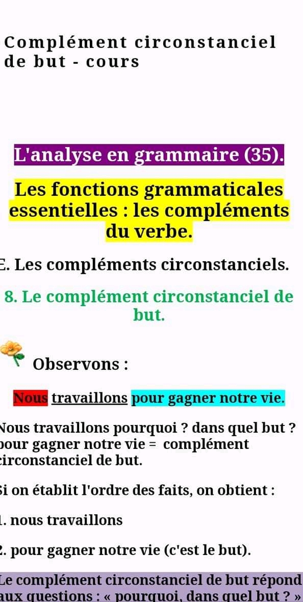 9 ème-التاسعة أساسي Français complement circonstanciel de but