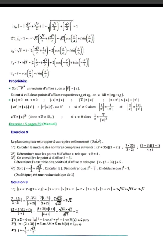 Bac math Math cours complet : Nombres complexes Bac math