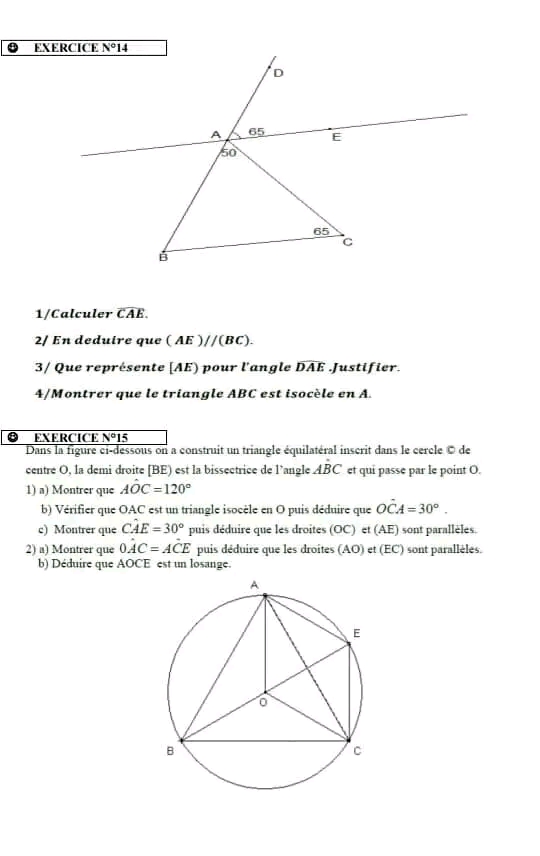 1ère année secondaire Math cours avec des exercices concernant les angles niveau: 1ére secondaire