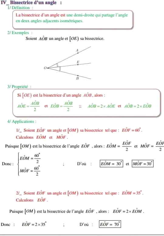 1ère année secondaire Math cours avec des exercices concernant les angles niveau: 1ére secondaire