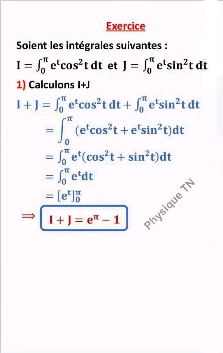 Bac Sc expérimentales Math un bon exercice intégrale corrigé Bac Sc + Tech